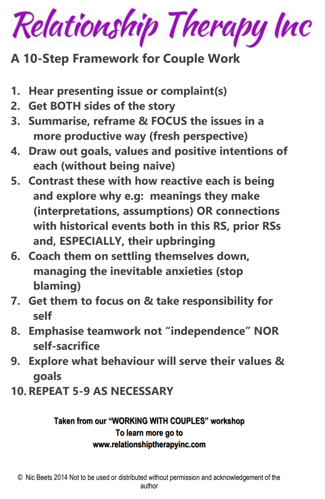 10 Step Framework For Doing Couple Work Relationship Therapy Inc